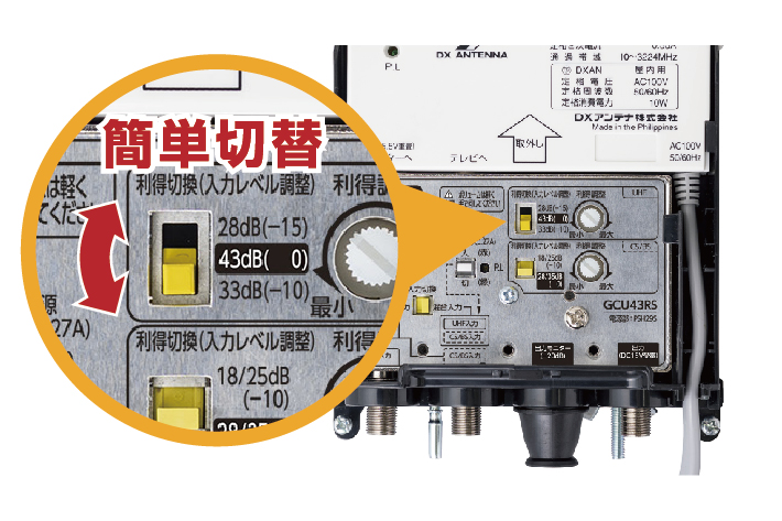 1台で33dB形・43dB形※1をスイッチひとつでかんたん切換！省スペースで取付可能なCS/BS-IF・UHFブースターを新発売 | DXアンテナ